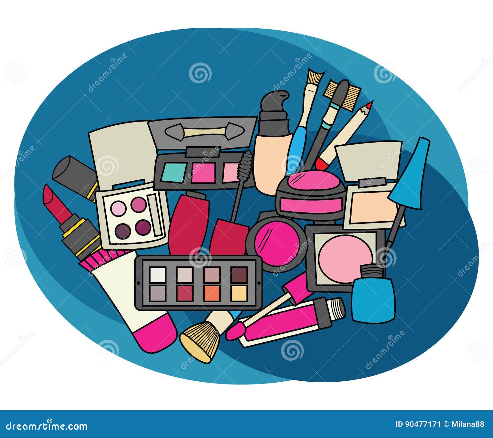Makeup Design Set. Cartoon Free Hand Draw Doodle. Stock Vector ...