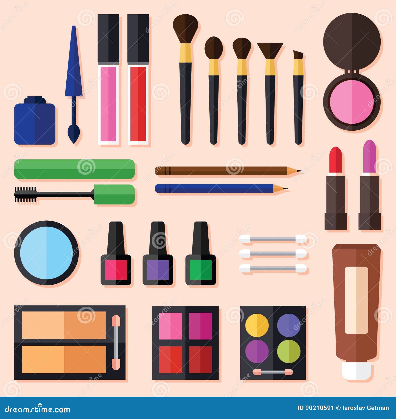 Makeup Icon Set in a Flat Design Stock Vector - Illustration of element ...