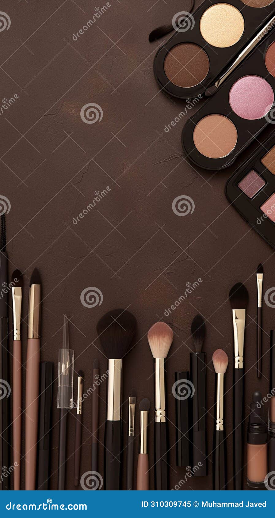 Makeup Mastery Top View on a Set of Cosmetics on Brown Stock ...