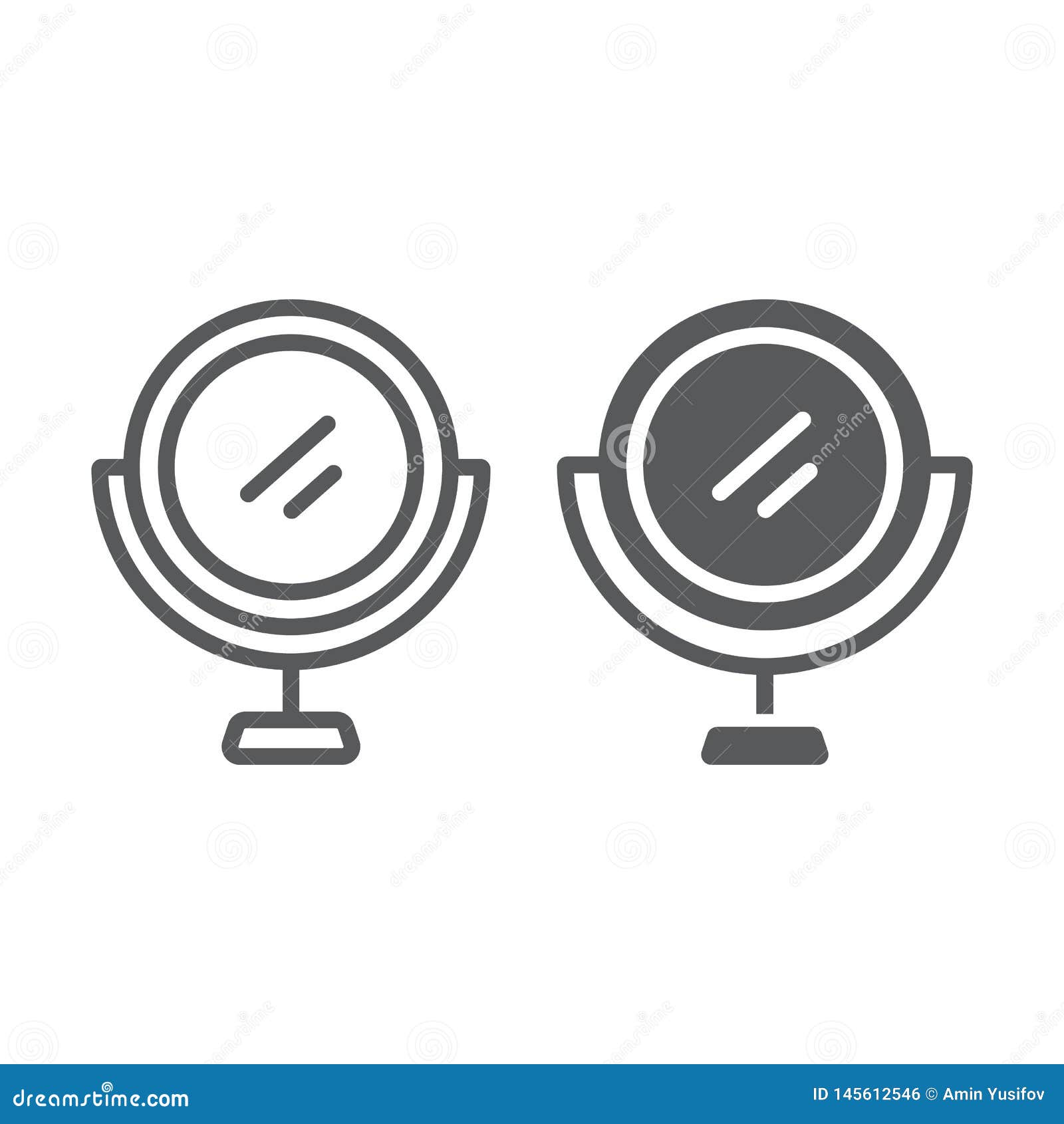 Makeup Mirror Line and Glyph Icon, Accessory and Cosmetic, Round Mirror ...