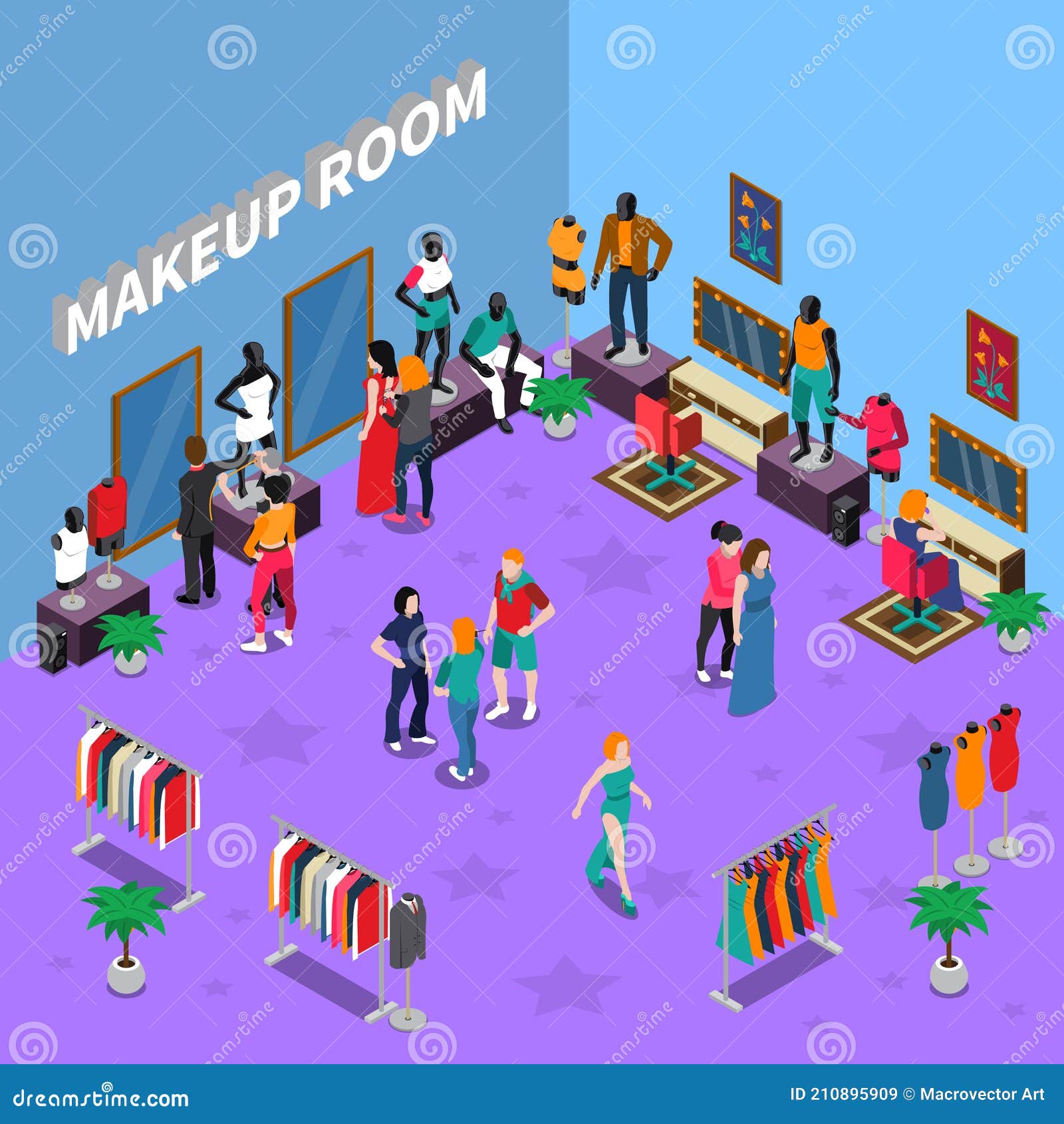 Makeup Room with Mannequins Isometric Illustration Stock Vector ...