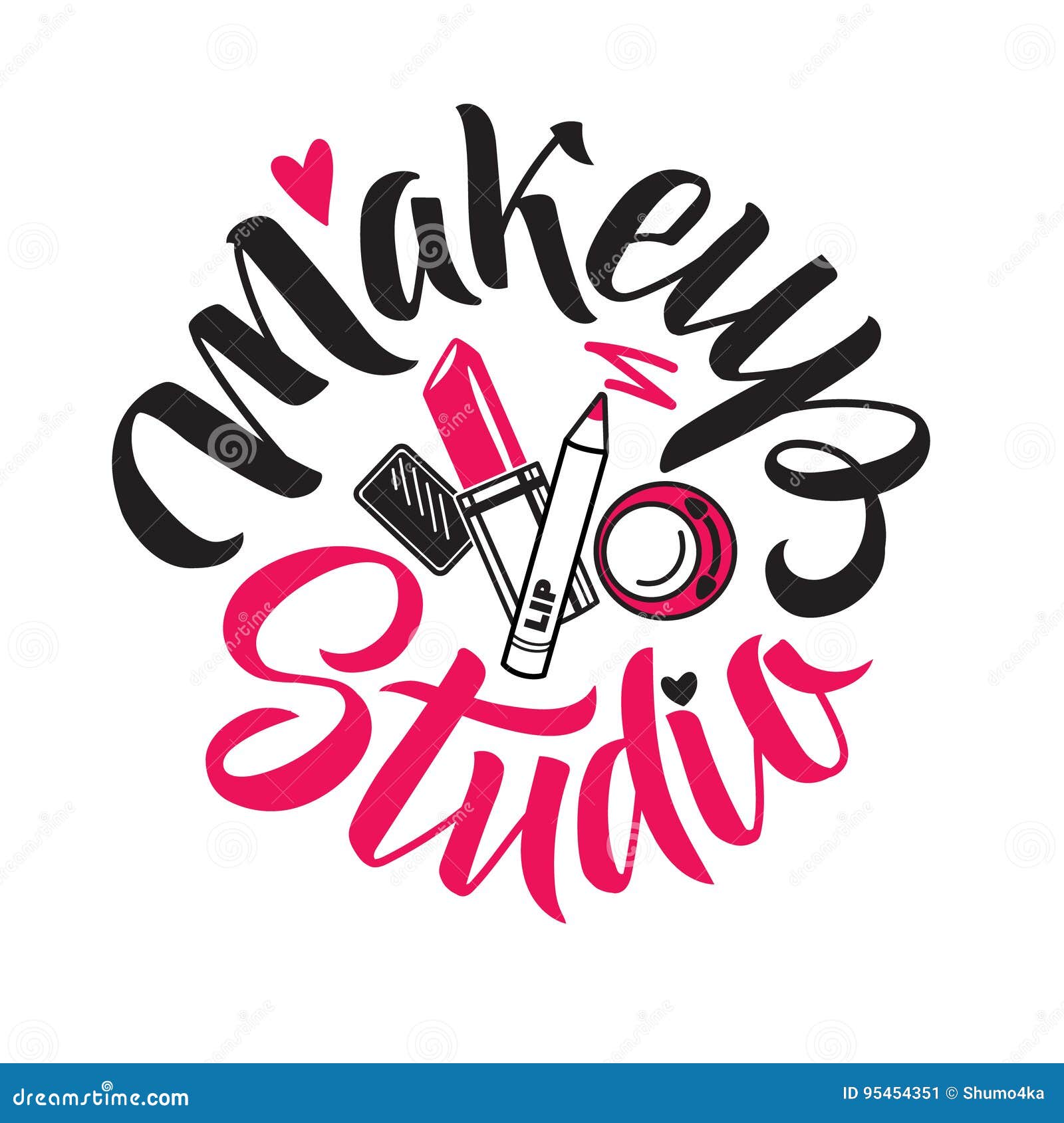 Makeup Studio Vector Logo. Stroke Pink Heart Illustration. Brand ...