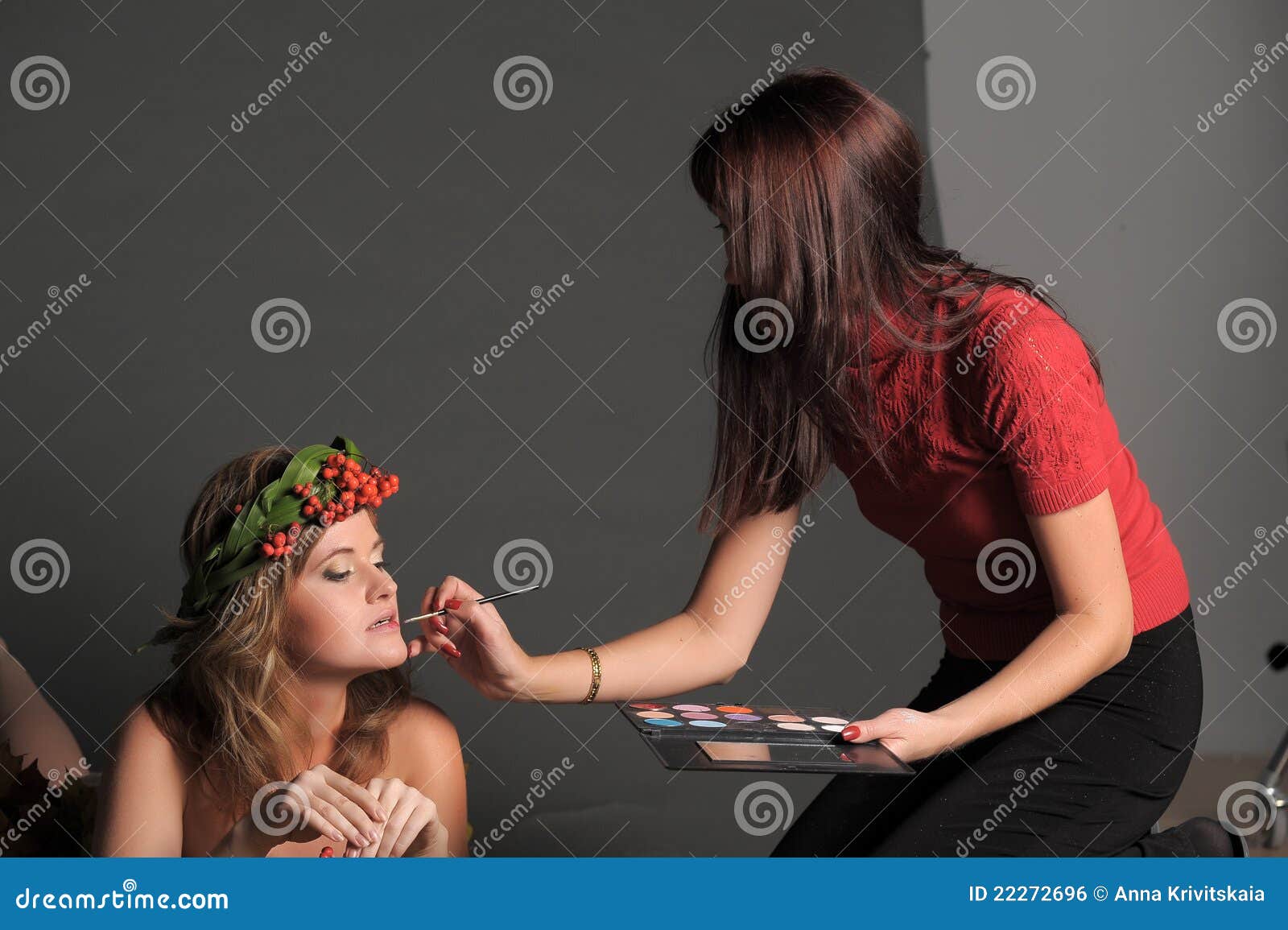 Makeup Stylist Adjusts the Model Stock Photo - Image of applying ...