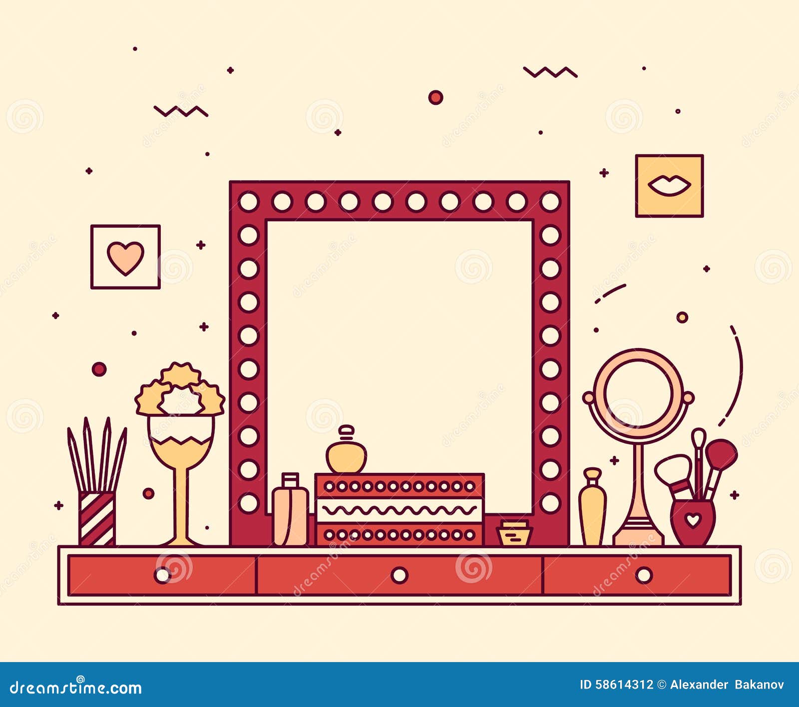Makeup Table Vanity Linear Mirror Dressing Vector Stock Vector ...