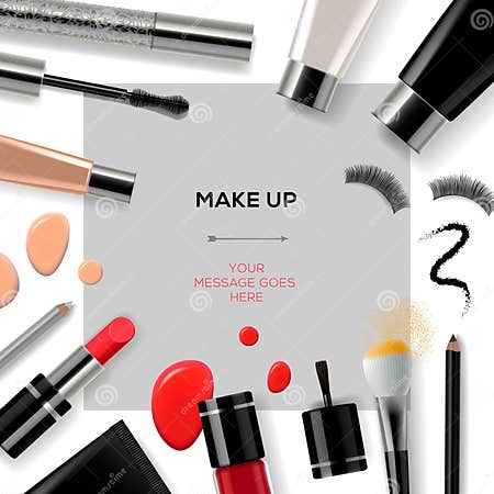 Makeup Template with Make Up Cosmetics Stock Vector - Illustration of ...