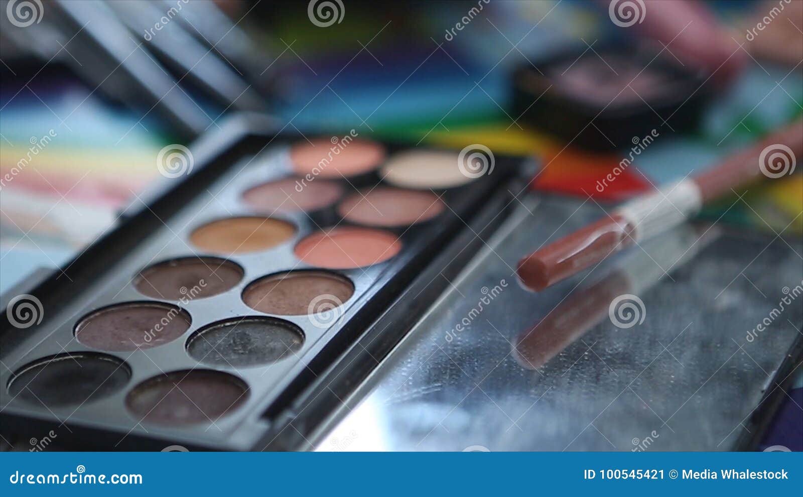 Makeup Tools Stand at the Table. Professional Cosmetic Devices. Brush ...