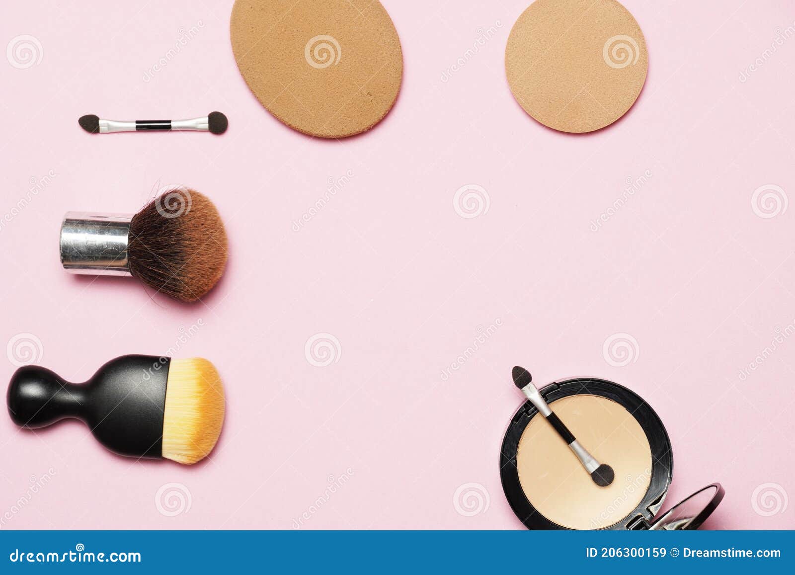 Makeup Utensils on a Pink Background. Flat Lay. Flat Design Stock Image ...