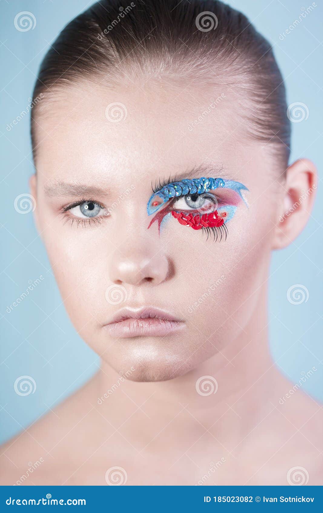 Portrait of a Beautiful Girl with Makeup in the Shape of Fish. Stock ...