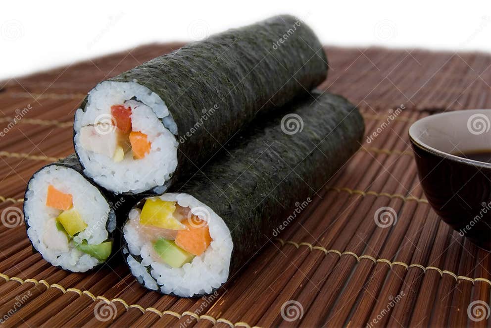 Maki Rolls stock image. Image of dining, bamboo, white - 5247465