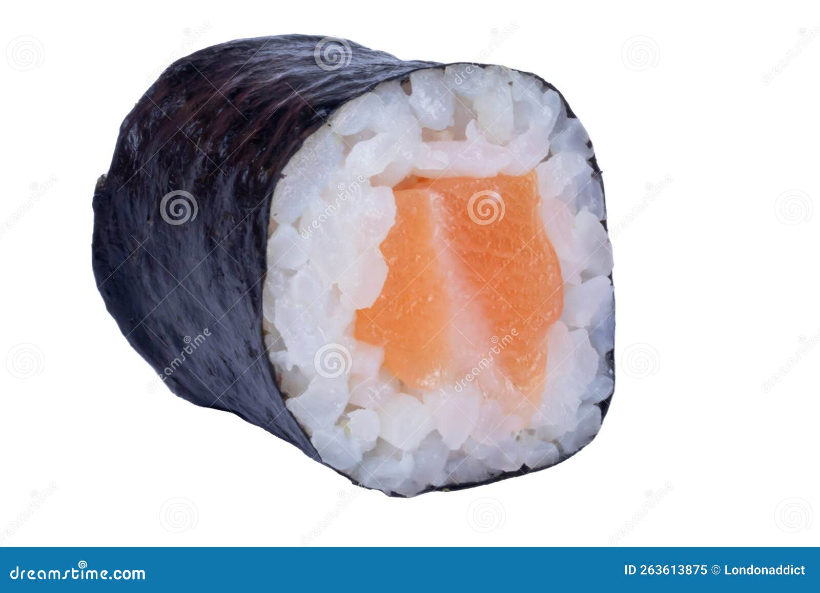 Maki Salmon Sushi Roll Isolated on White Front Side View. Stock Image ...