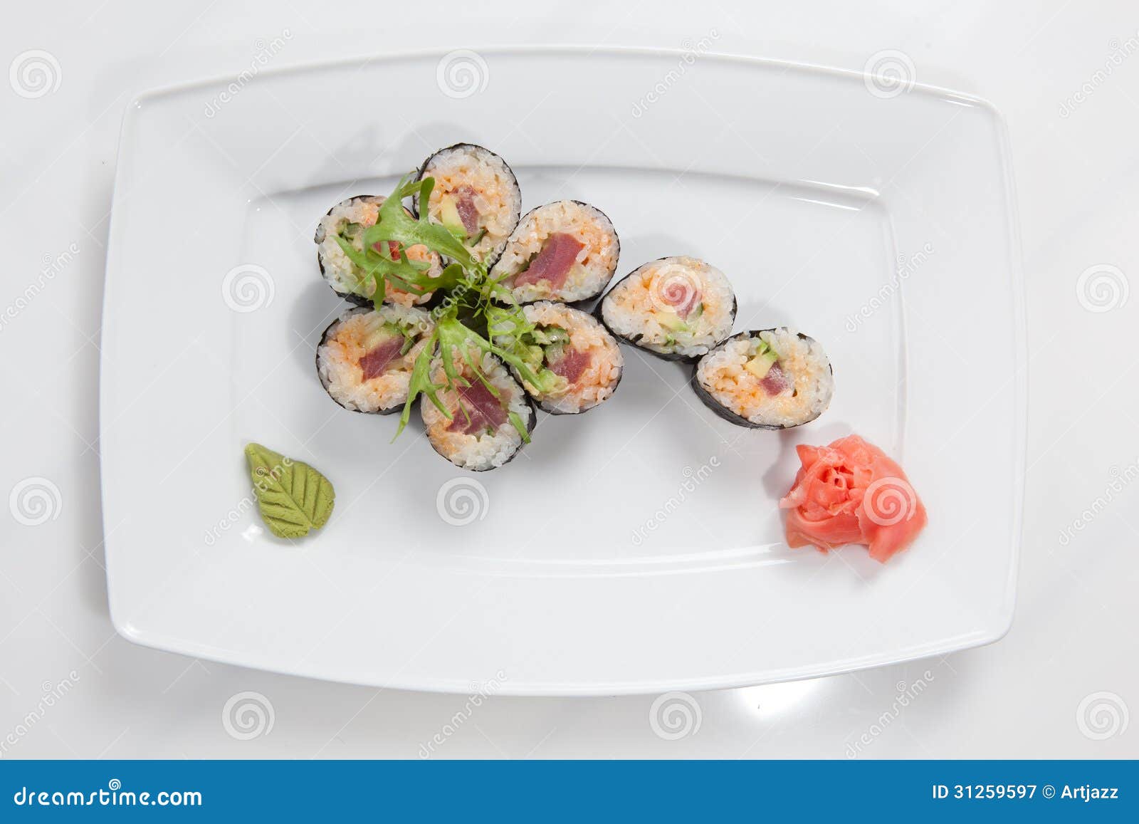Maki Sushi on Plate Isolated on White Stock Image - Image of delicacy ...