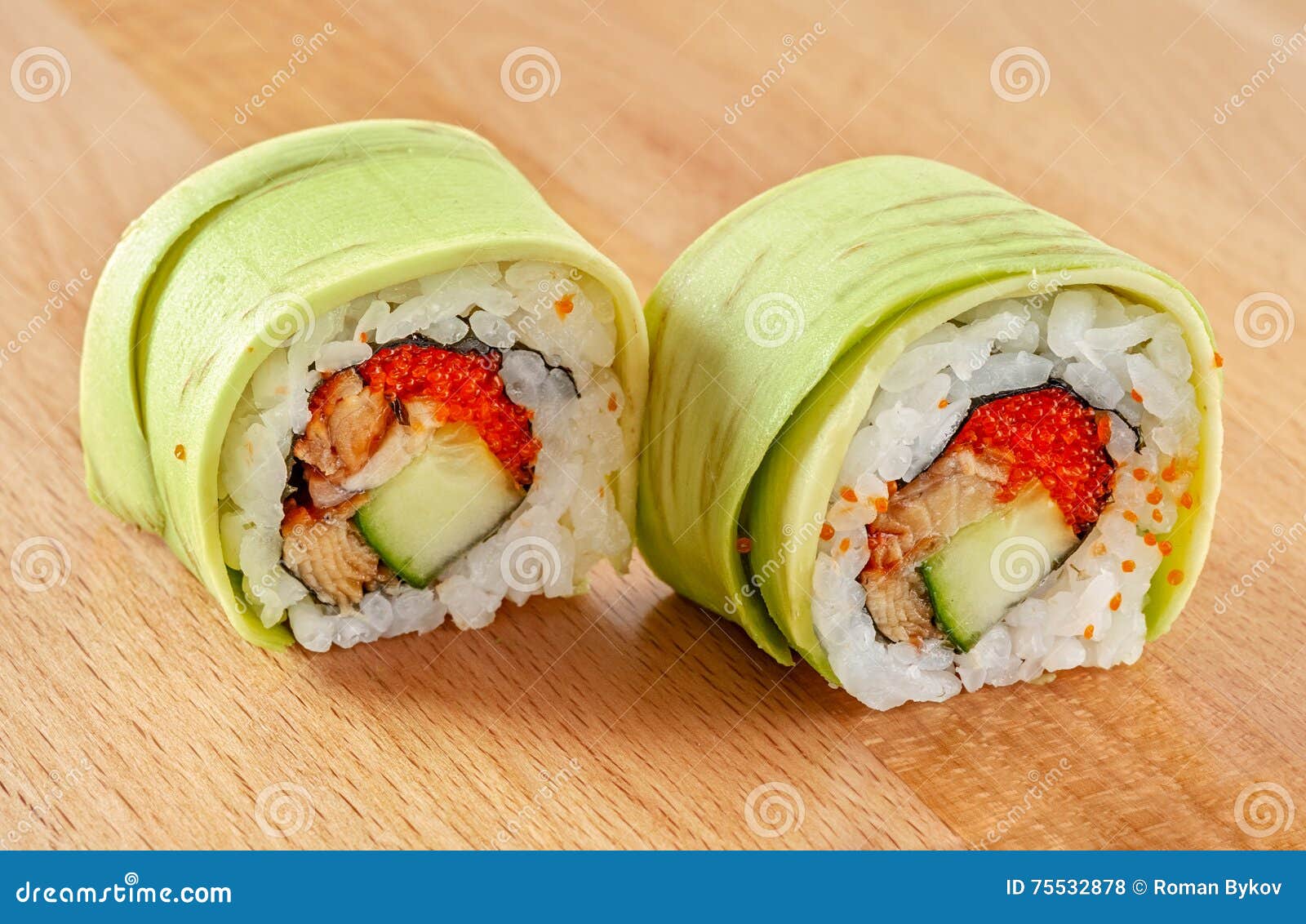Maki Sushi Roll with Eel and Avocado Stock Photo - Image of fresh ...