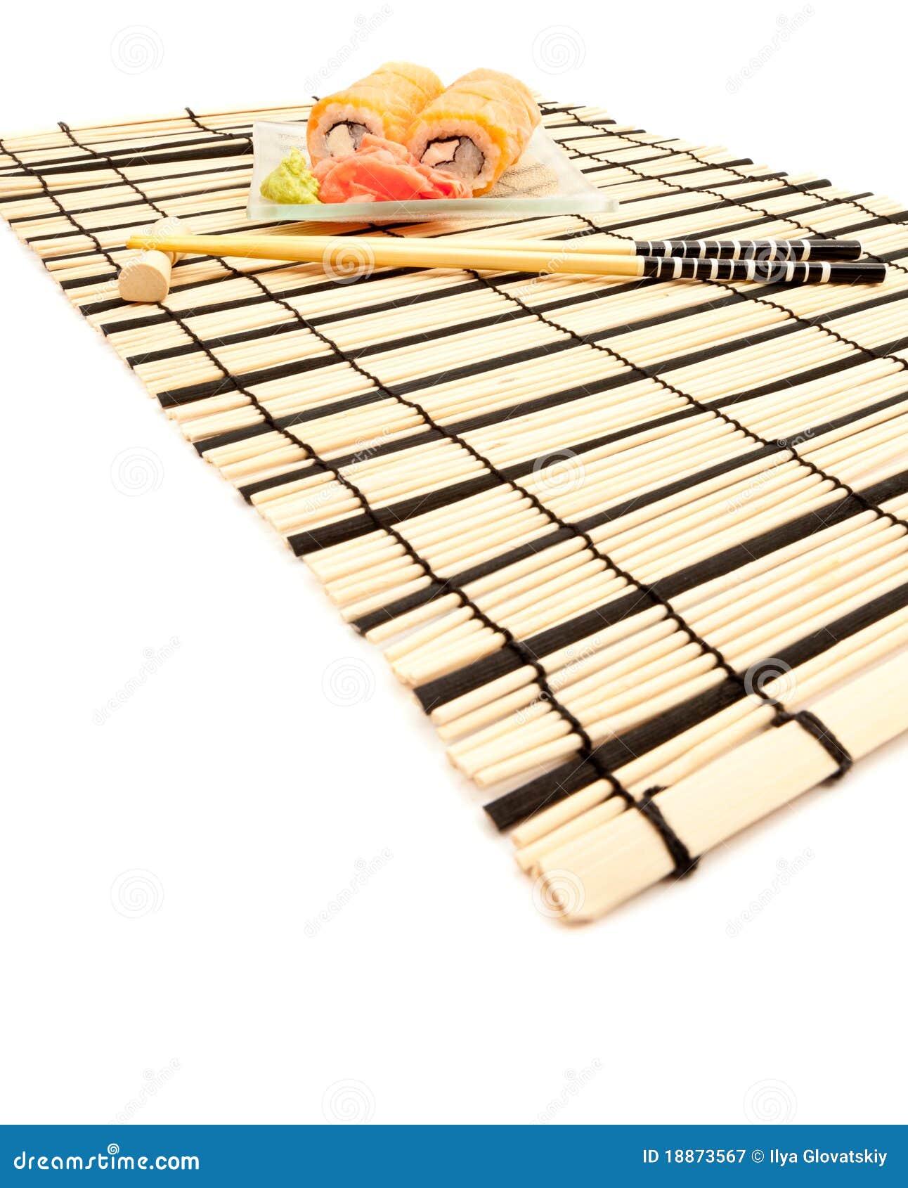Maki Sushi with Wasabi on Bamboo Mat Stock Image - Image of green, fish ...