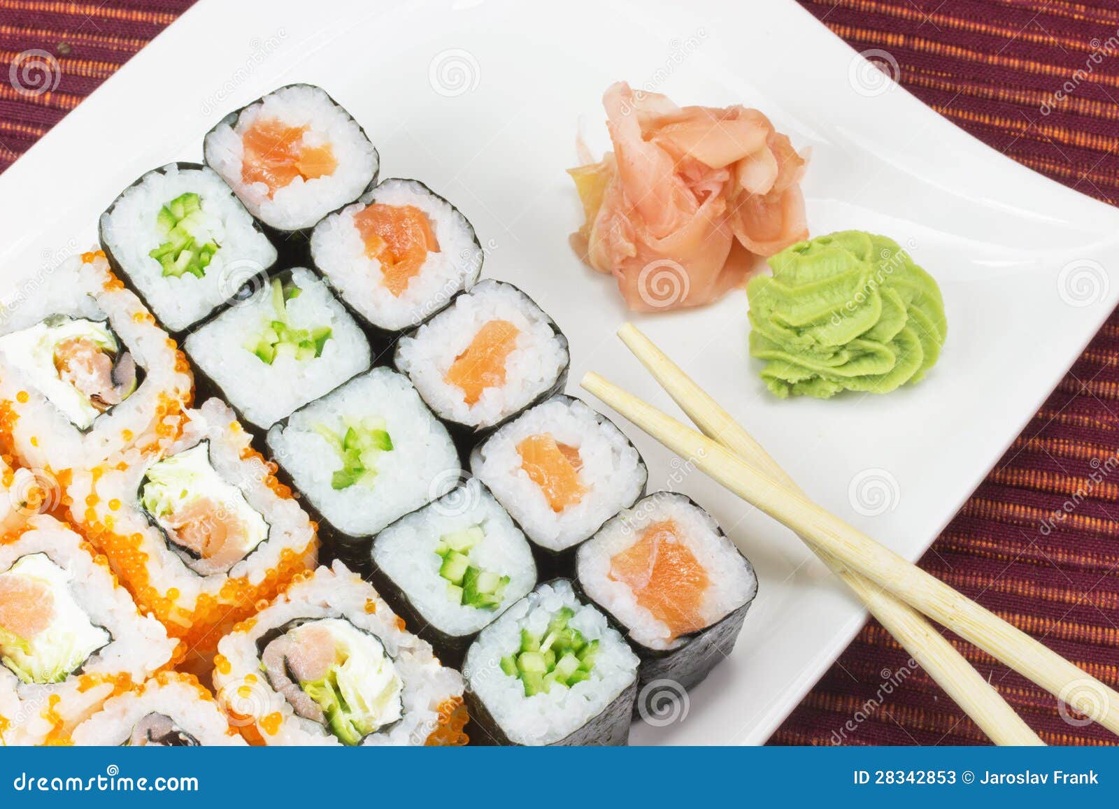 Maki Sushi on the White Plate. Stock Image - Image of japan, fish: 28342853