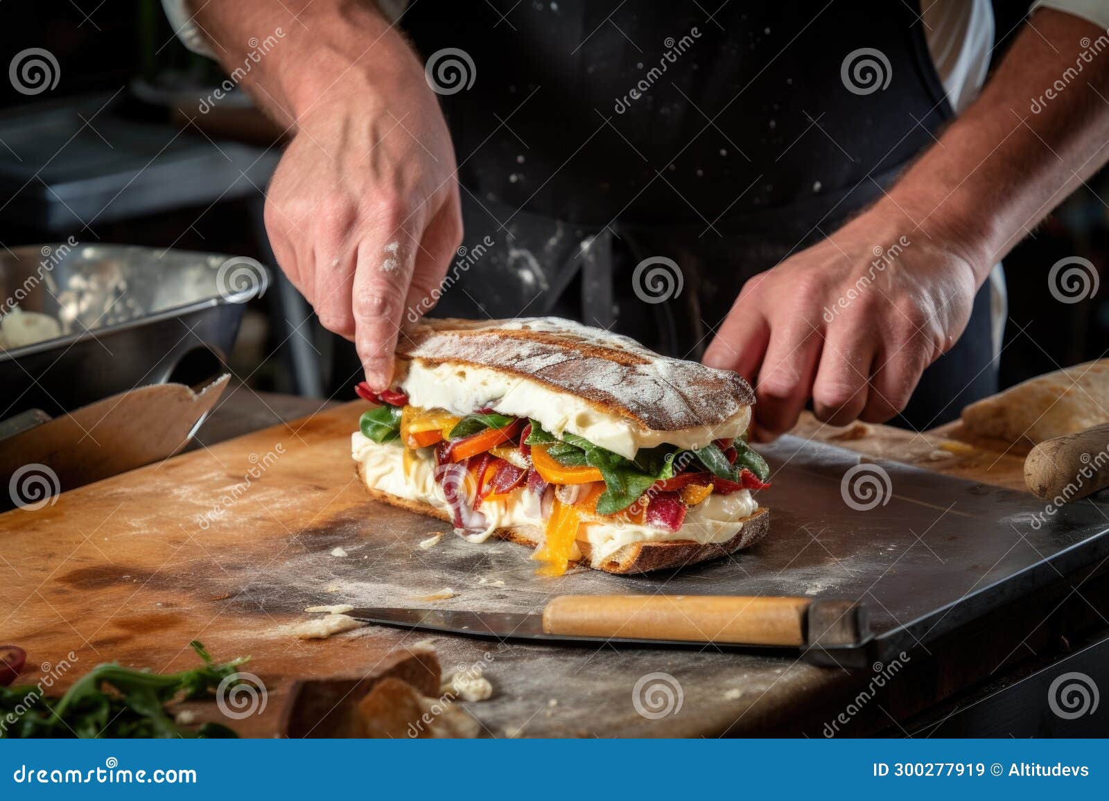 Making of an Artisan Pressed Sandwich with a Cast Iron Tool Stock Image ...