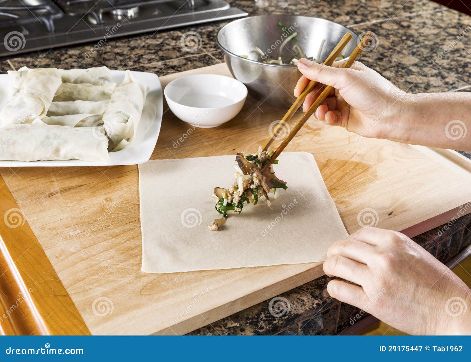 Making Asian Spring Rolls for Dinner Stock Image - Image of homemade ...