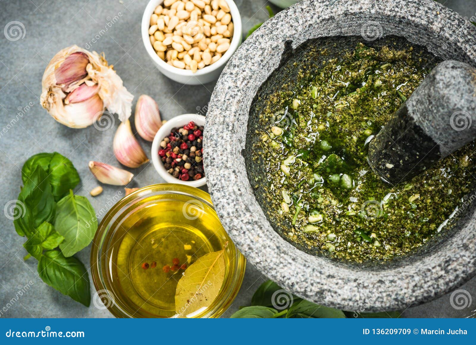 Making basil pesto at home stock image. Image of closeup - 136209709