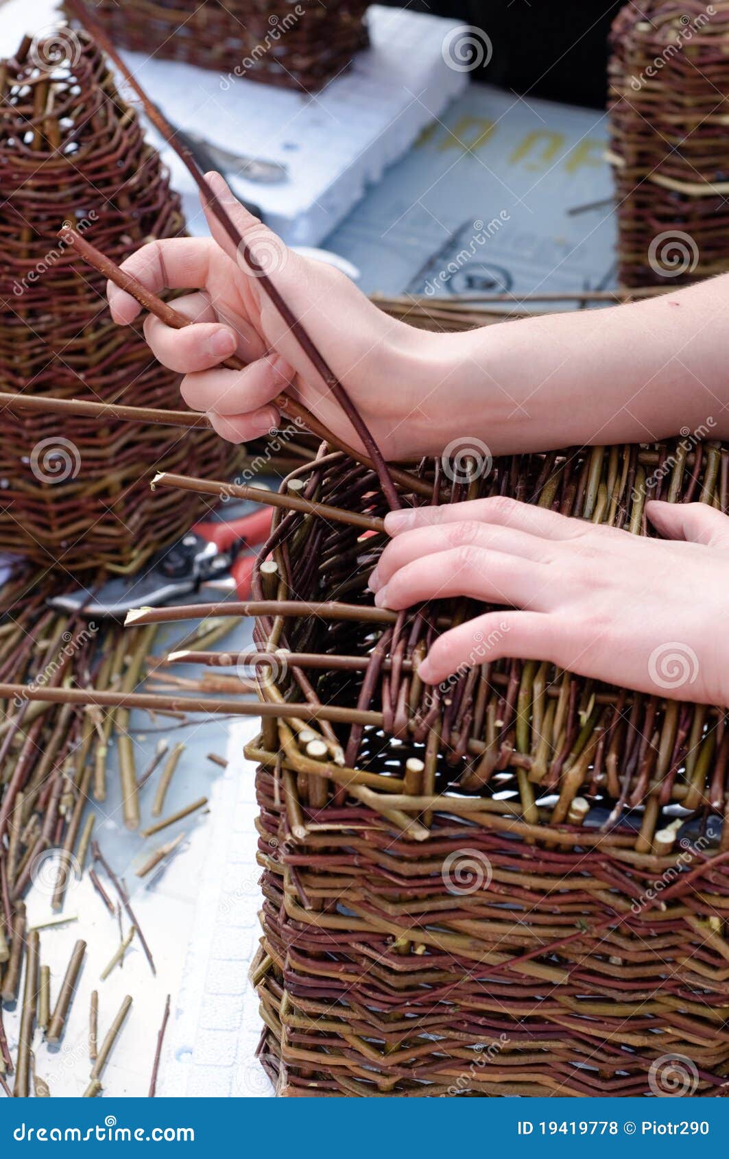 Making Basket Out of Wicker Stock Photo - Image of look, worker: 19419778