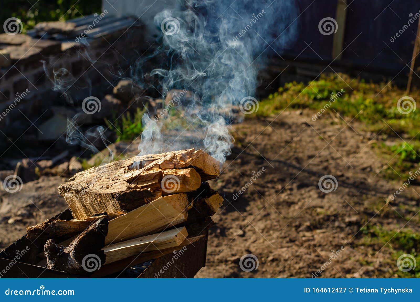 Making a Bonfire for BBQ. Firewood Stock Image - Image of flames, heat ...