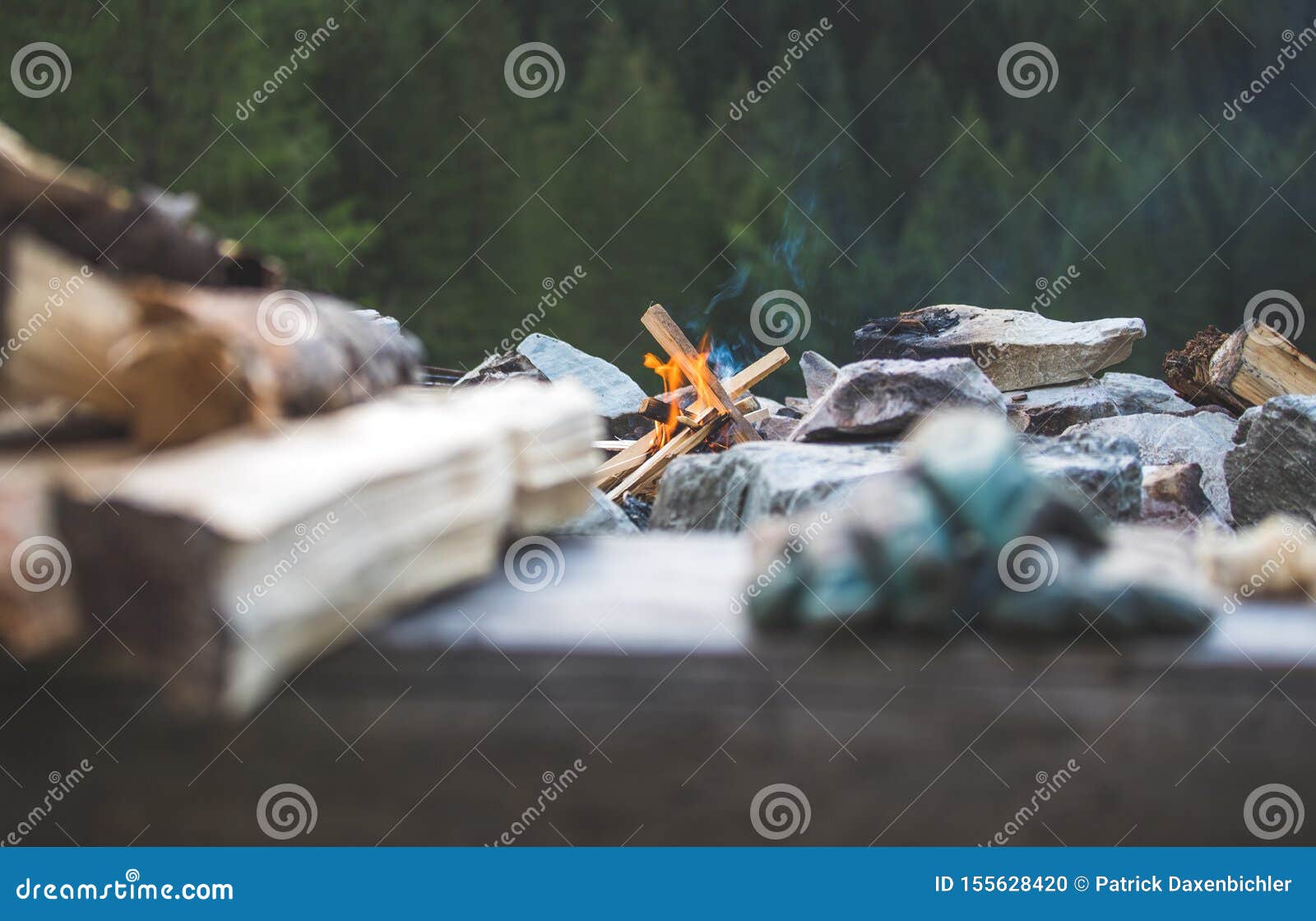 Making a Bonfire: Small Flame on a Camping Trip, Adventure Outdoors ...