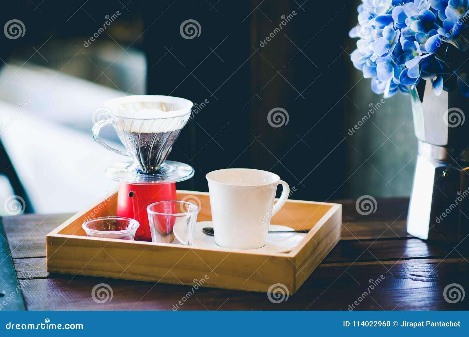 Making Brewed Kit Coffee from Steaming Filter Drip Style on the Stock ...