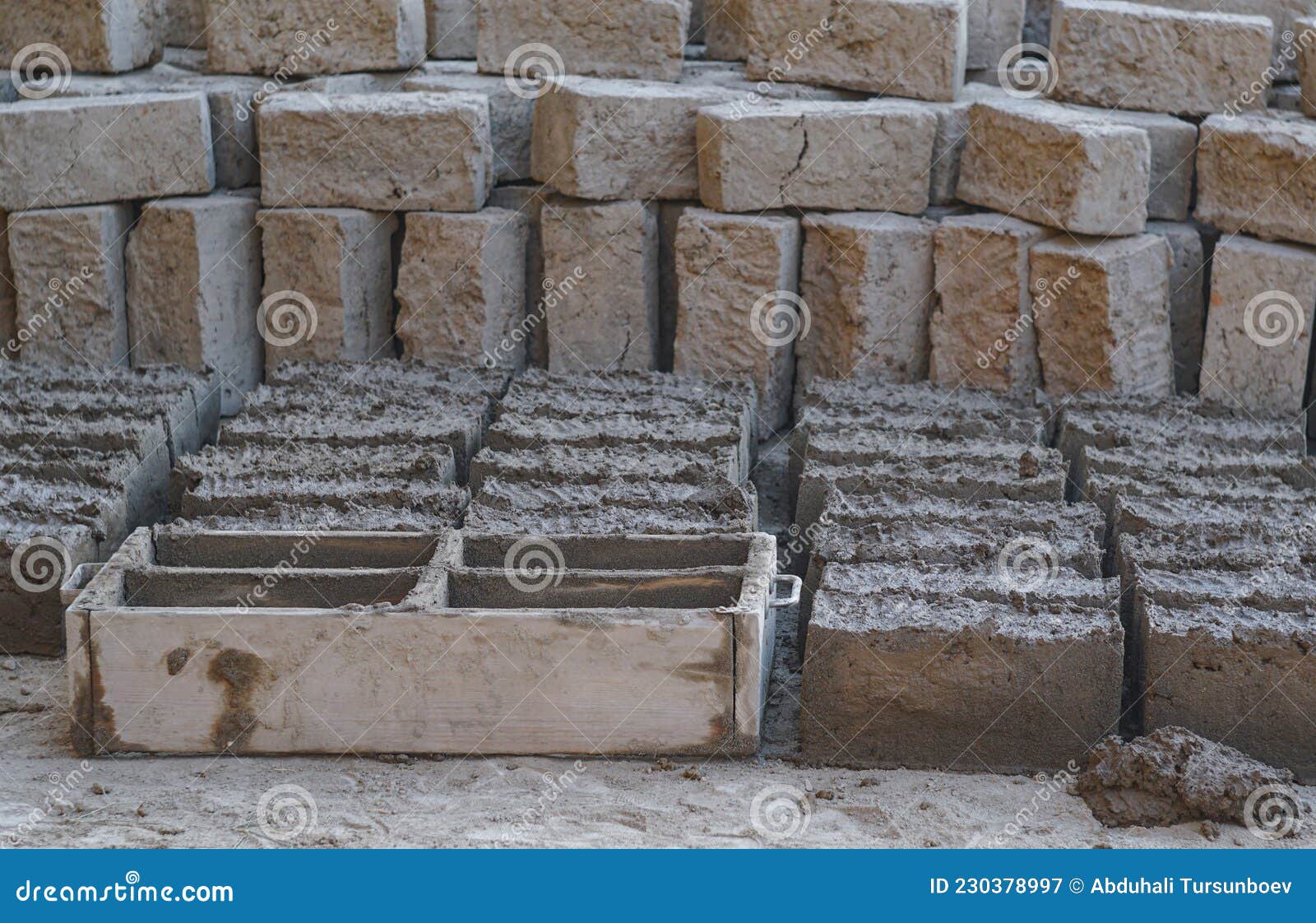 Making bricks by hand stock image. Image of soil, village - 230378997