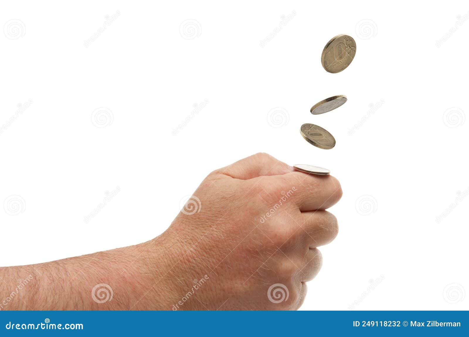 Making Choice: Hand Throwing Up a Coin, Isolated on White Background ...