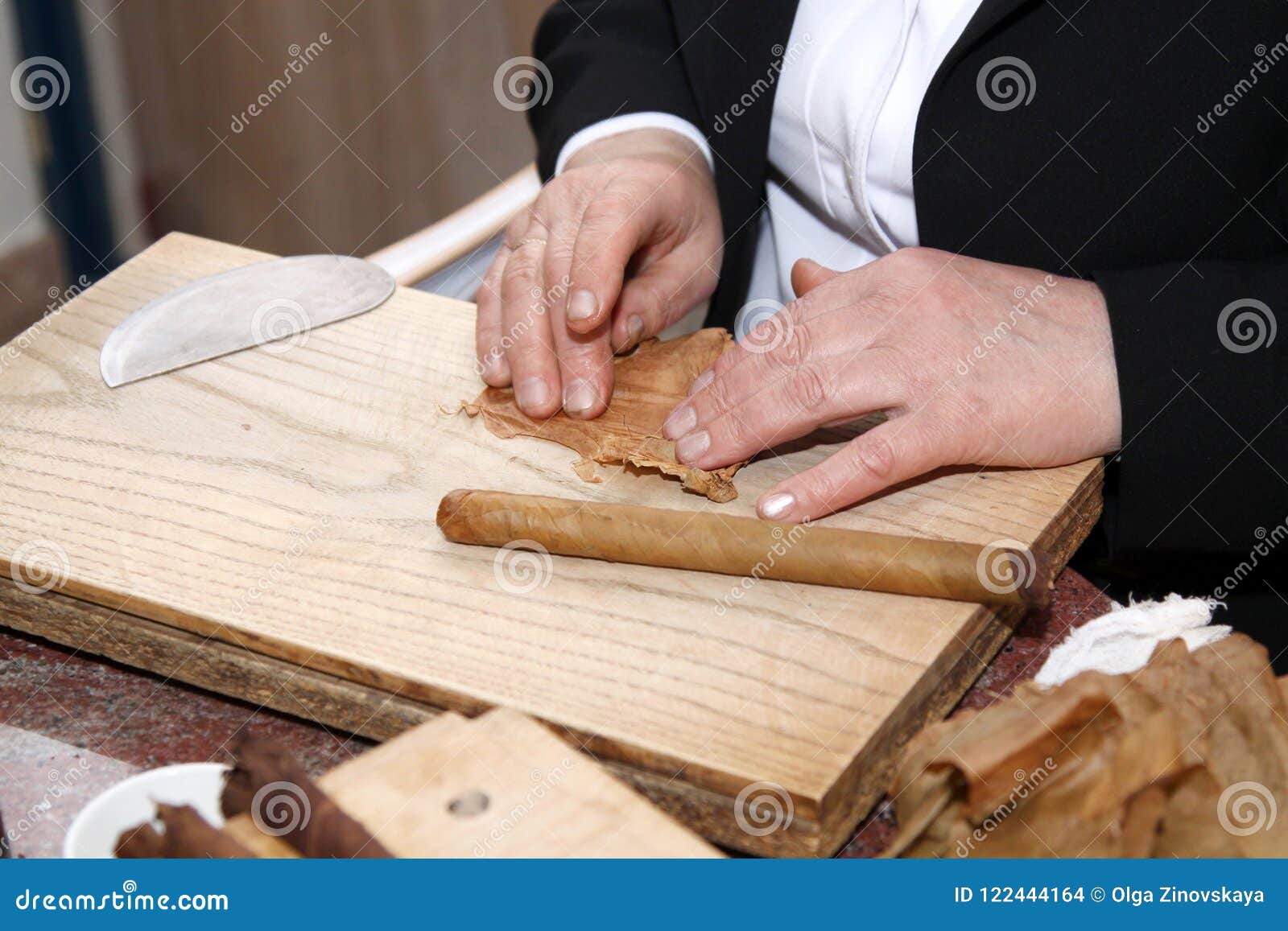 Making a Cigar by Hand Close-up Stock Photo - Image of processing ...