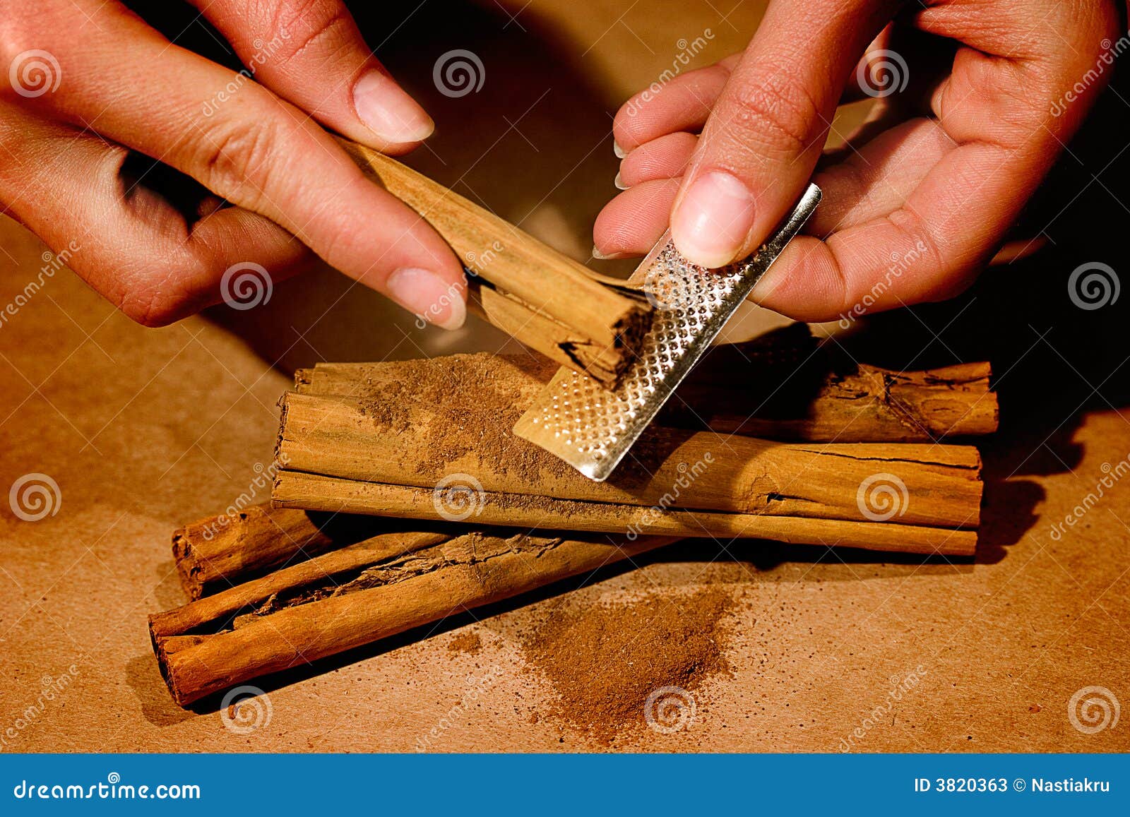Making cinnamon powder stock image. Image of woods, hands - 3820363