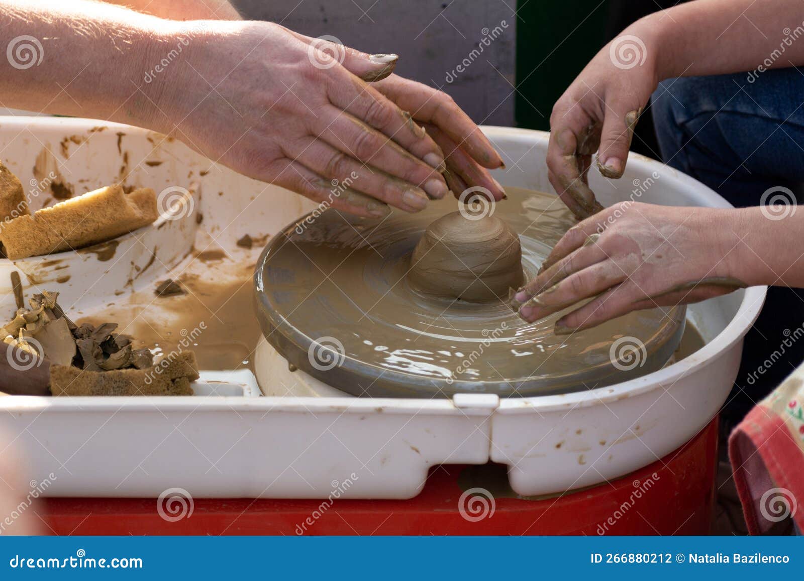 Making a Clay Pot on the Pottery Class. Potter Working with Student on ...