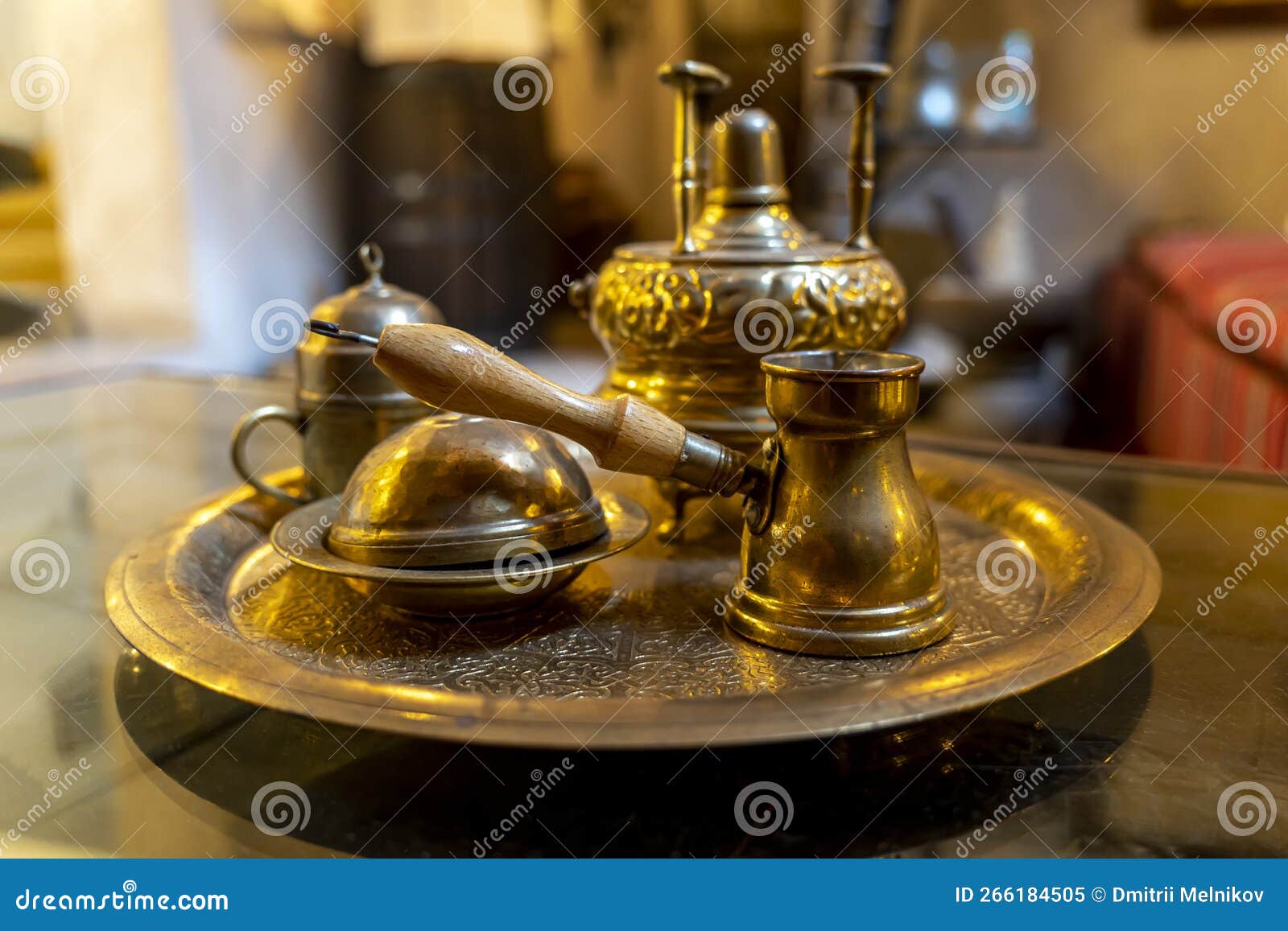 Making Coffee According To an Old Arabic Recipe. Metal Copper Objects ...