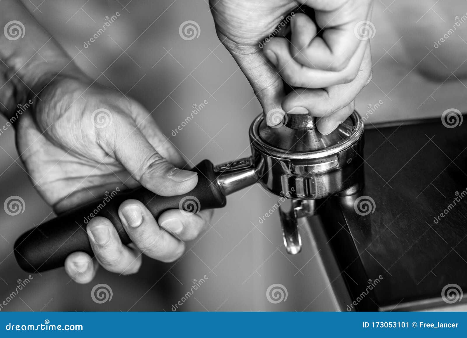Making Coffee at the Bar, Hands in Frame Stock Image - Image of ...