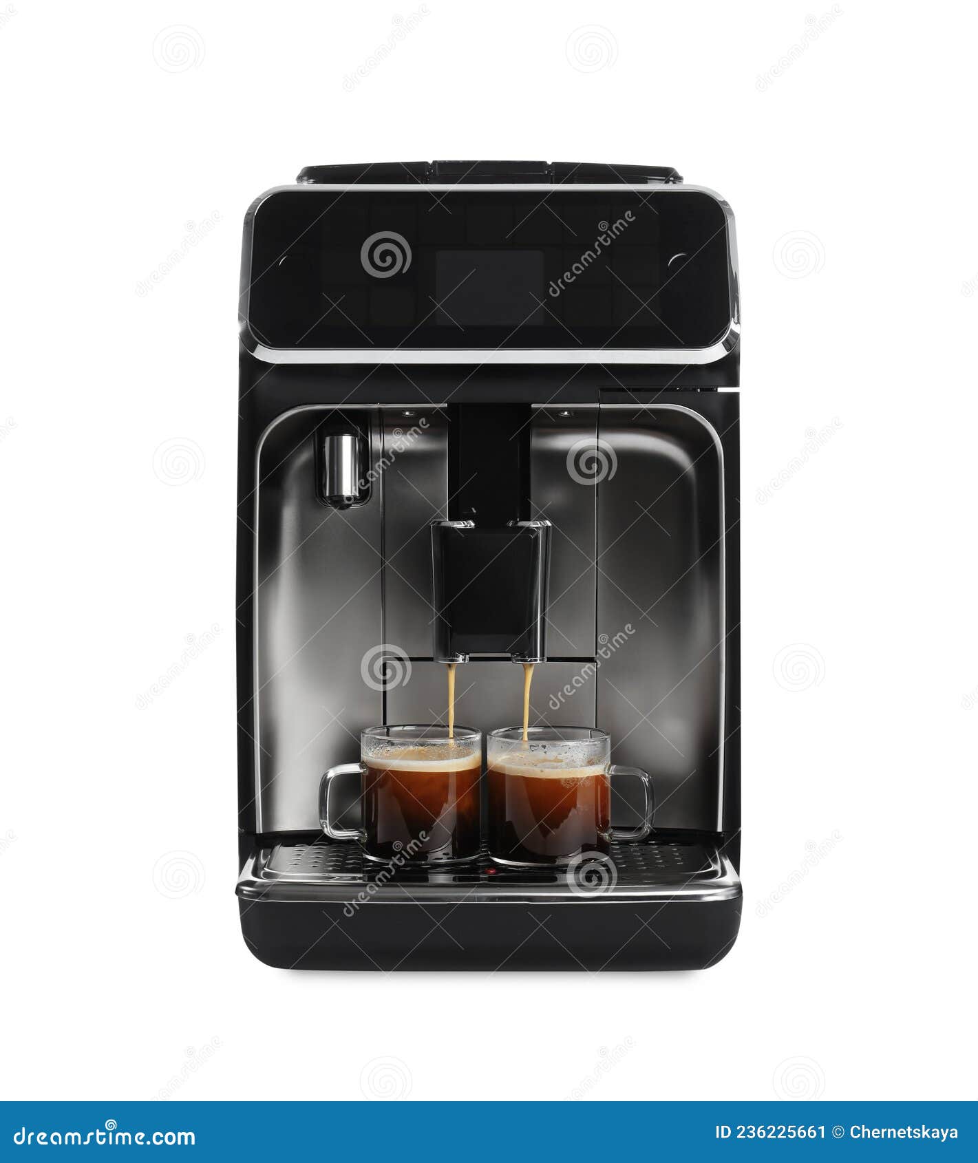 Making Coffee with Modern Espresso Machine on White Background Stock ...