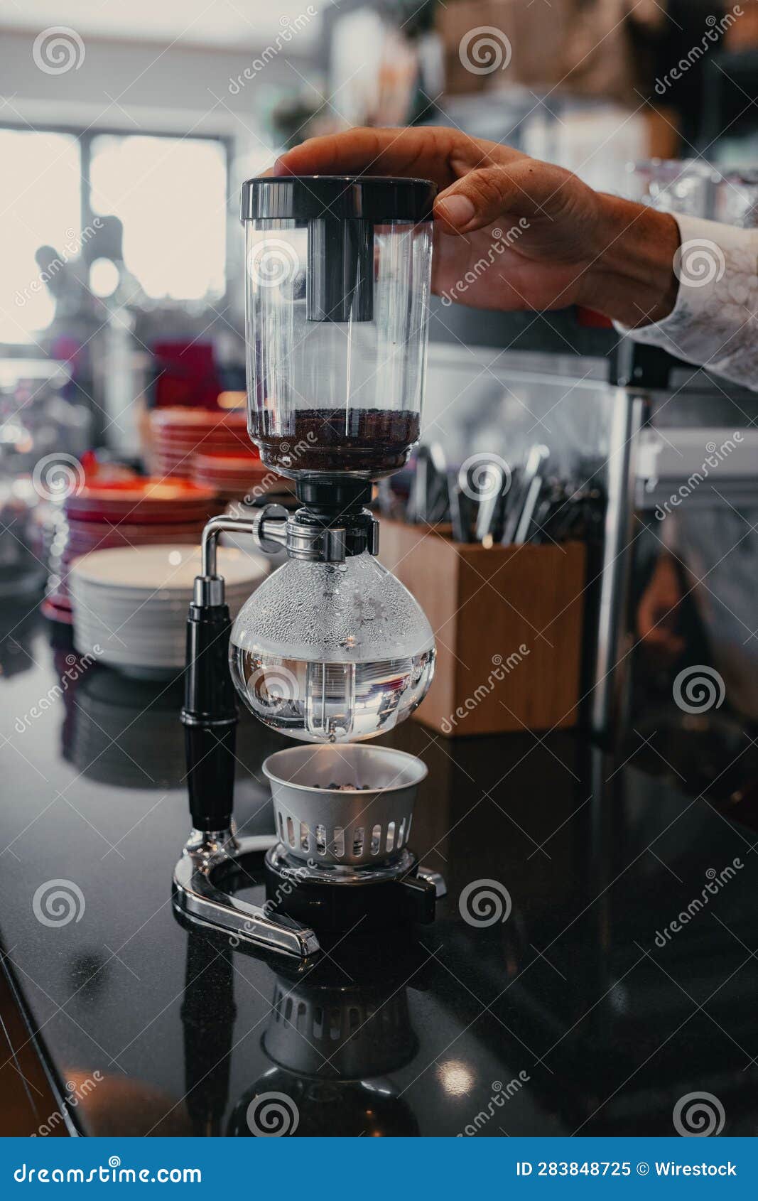 Making Using a Coffee Siphon Stock Image - Image of coffee, press ...