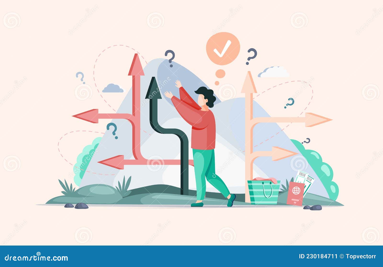 Making Confusion Choice of Path. Man Thought about Solution To Problem ...