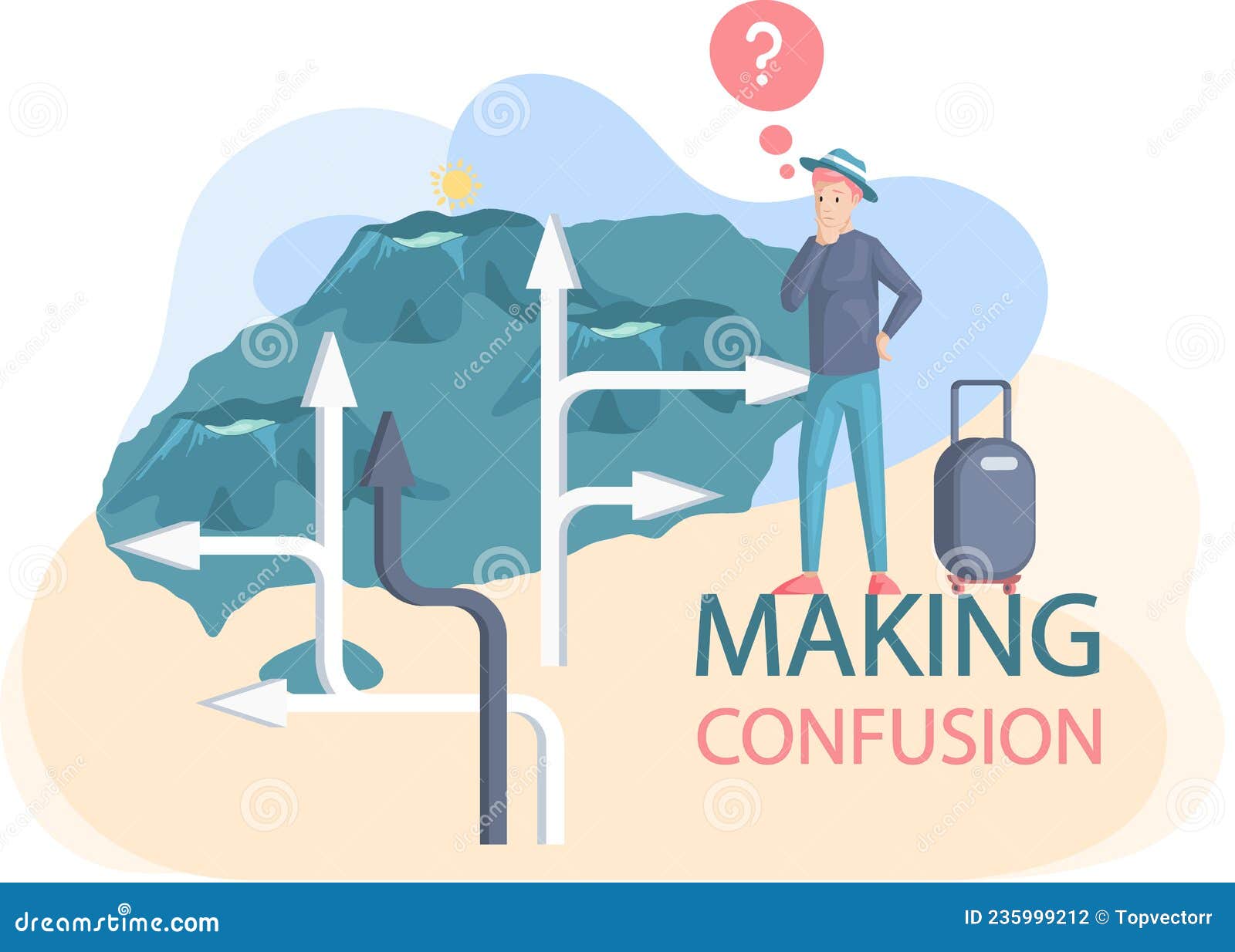 Making Confusion Choice of Path. Man Thought about Solution To Problem ...