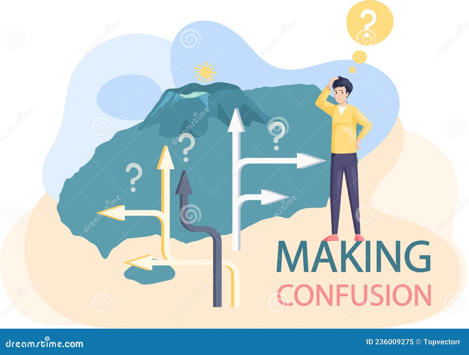 Making Confusion Choice of Path. Man Thought about Solution To Problem ...