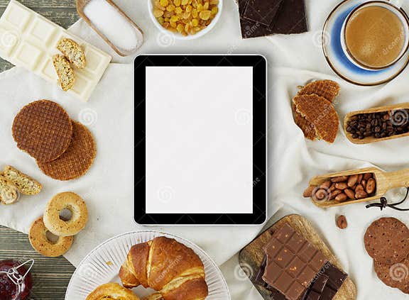 Making Cookies with a Digital Tablet Stock Image - Image of desert ...