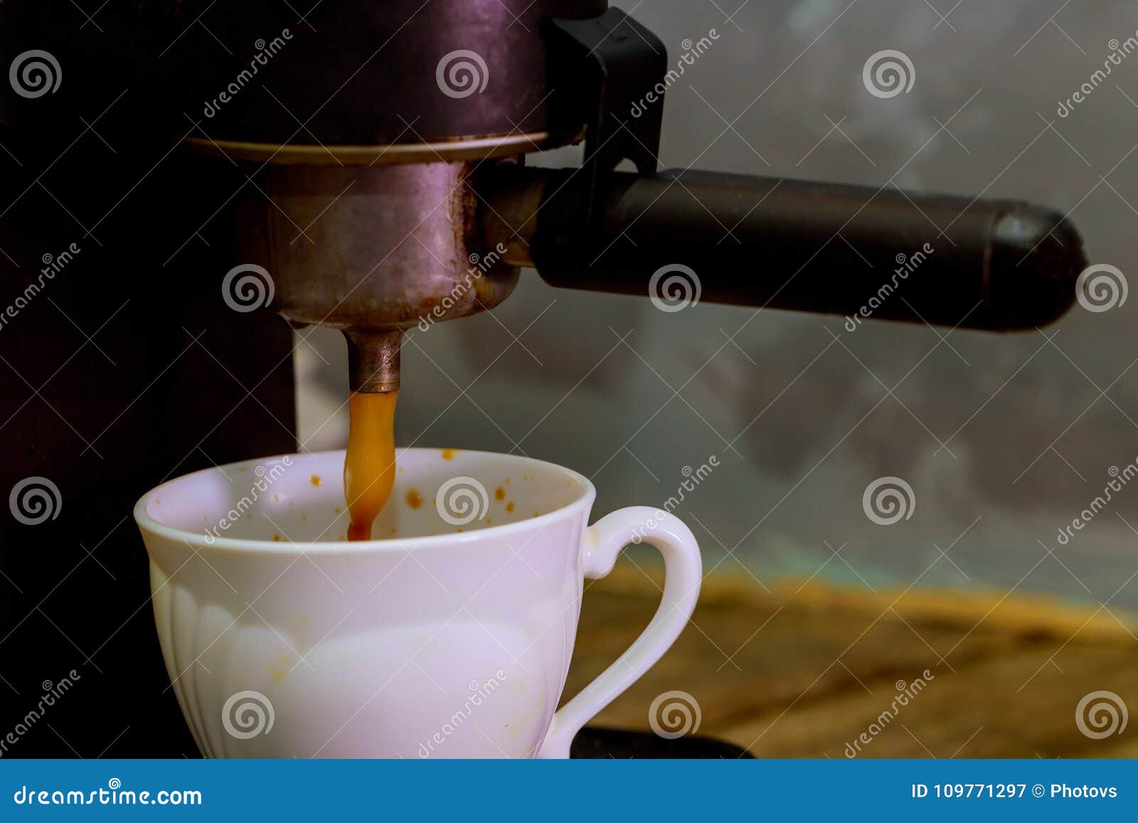 Making a Coffee Cup Machine Espresso . Process of Preparation of Coffee ...