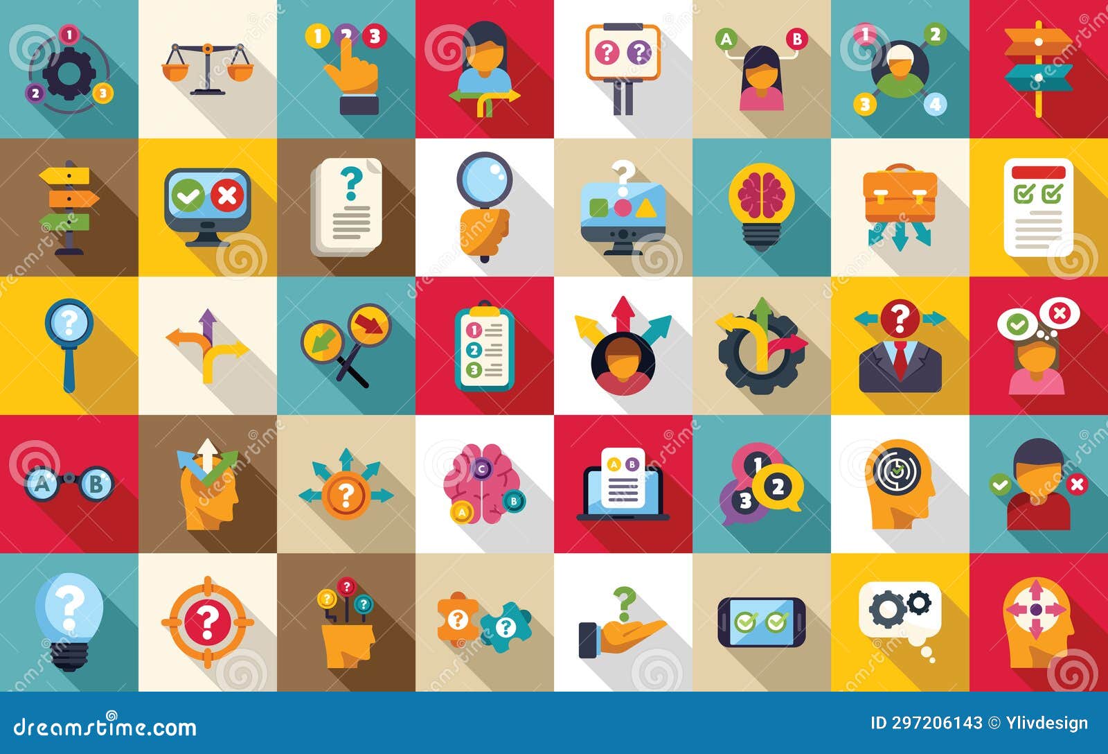 Making Decisions Icons Set Flat Vector. Bias Test Decide Stock ...