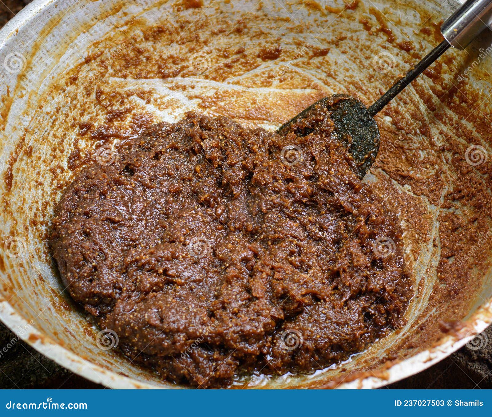 Making Dodol in a Large Container, Closeup View of Dark Sweet Candy ...
