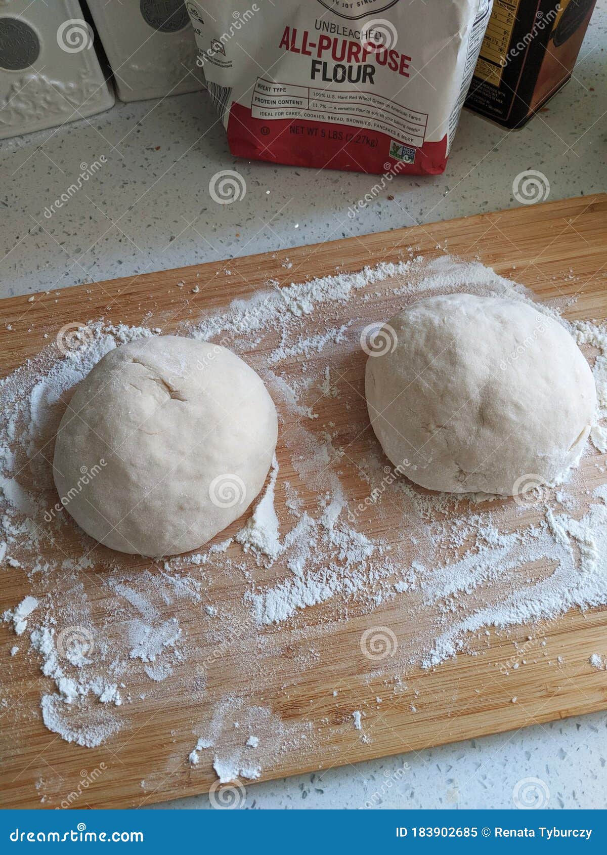 Making Dough for Pizza on a Floured Wooden Board Stock Image - Image of ...
