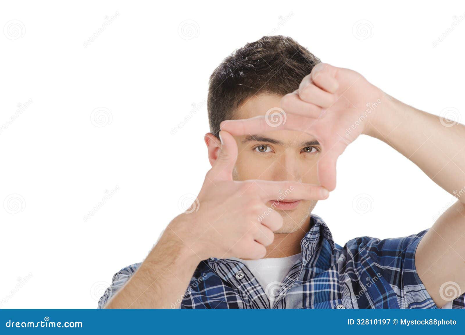 Finger Frame And Wooden Golden Frame Isolated On White Stock Photo ...