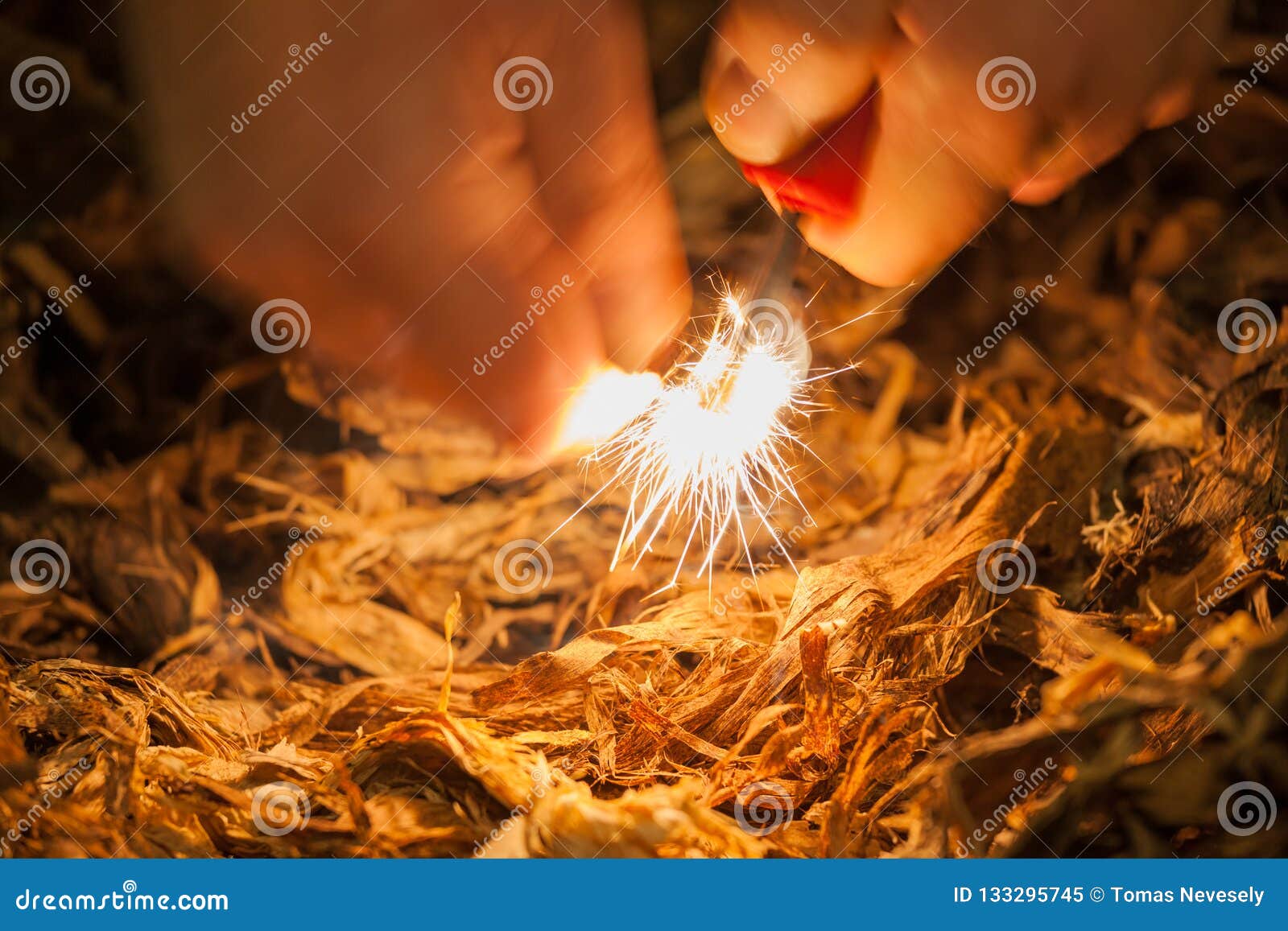Making a Fire with Flint and Steel Stock Image - Image of survival ...
