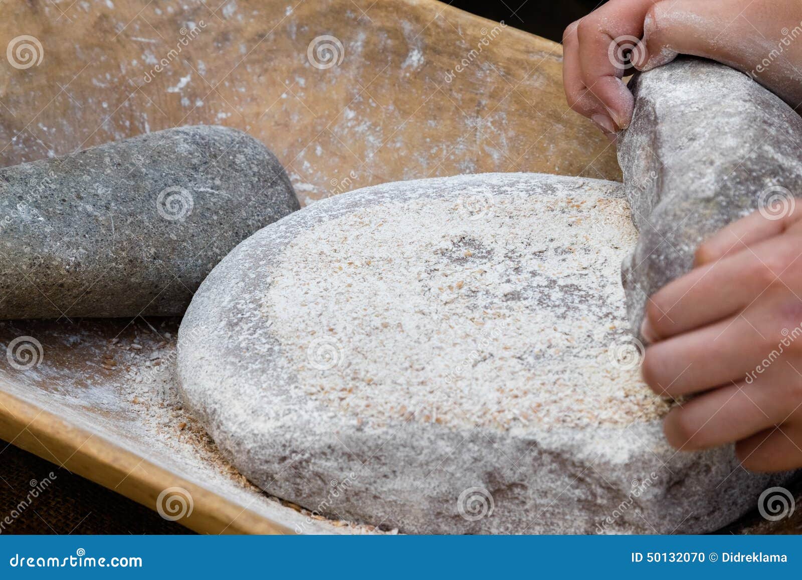 Making Flour in a Traditional Way for the Neolithic Era Stock Photo ...