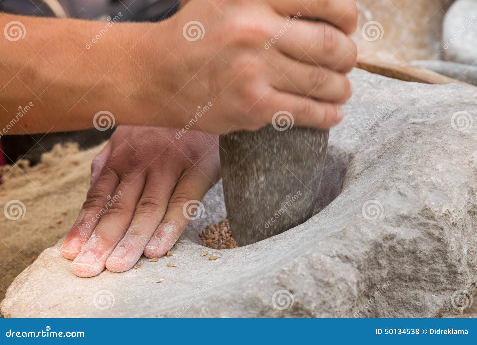 Making Flour in a Traditional Way for the Neolithic Era Stock Photo ...