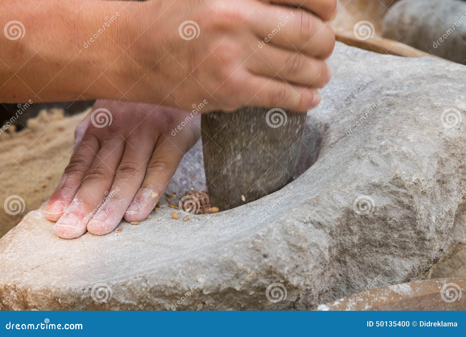 Making Flour in a Traditional Way for the Neolithic Era Stock Photo ...