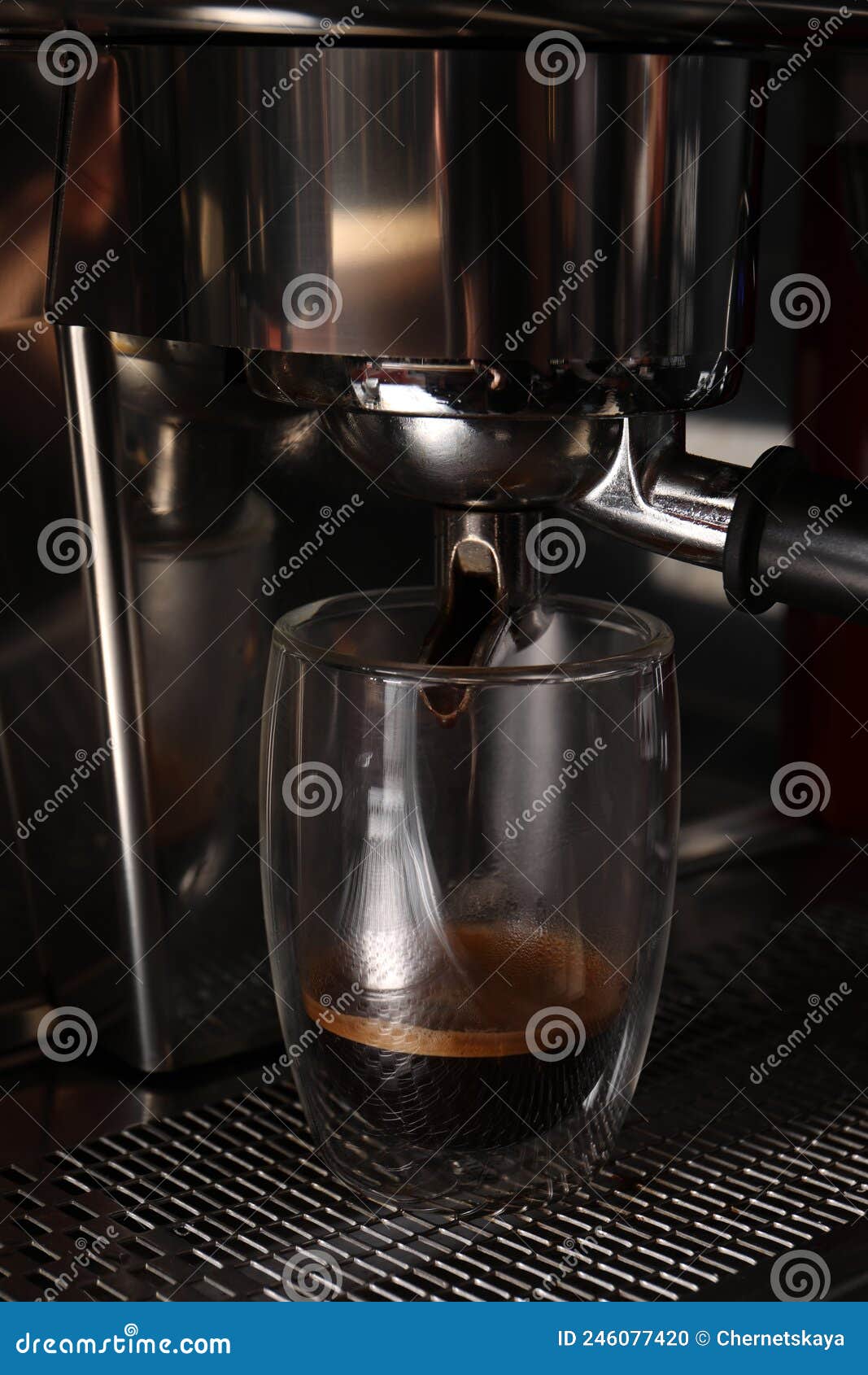 Making Fresh Aromatic Espresso Using Professional Coffee Machine in ...