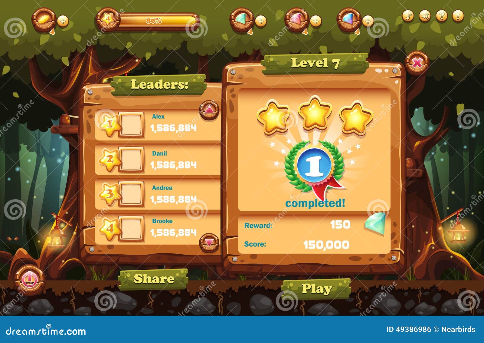 Making the Game Screen To the Computer Game Magic Forest Stock Vector ...