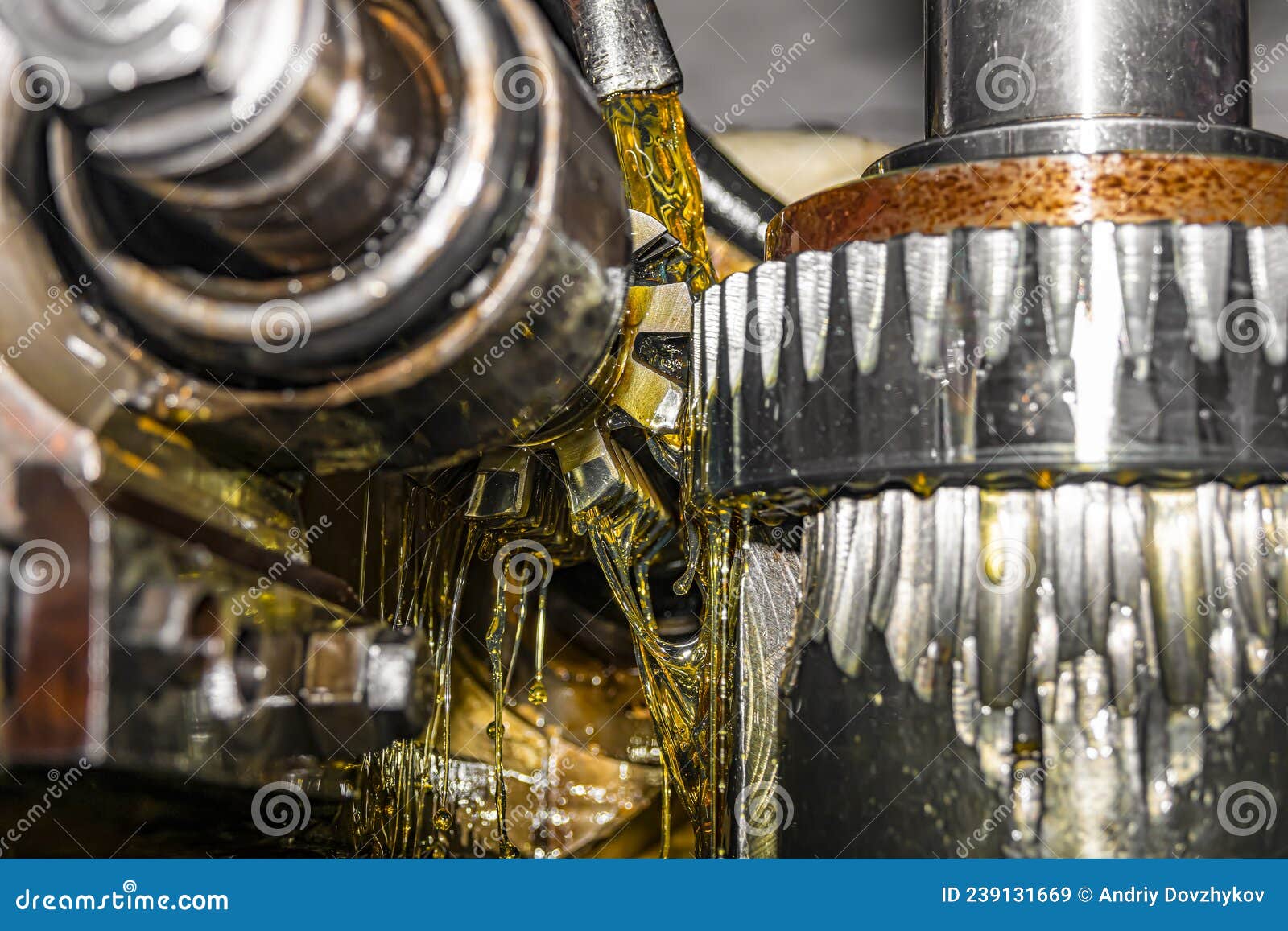 Making Gears on a Gear Cutting Machine. Machine Oil Cools the Cutting ...